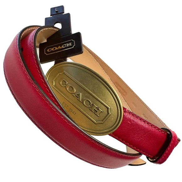 Coach | Accessories | Coach Y2k Red Leather Belt With Brass Logo Buckle ...
